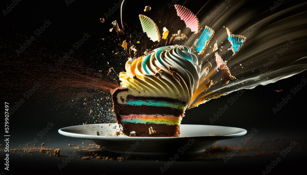 Birthday cake floating in pastel dreamland captured with a tilt-shift ...