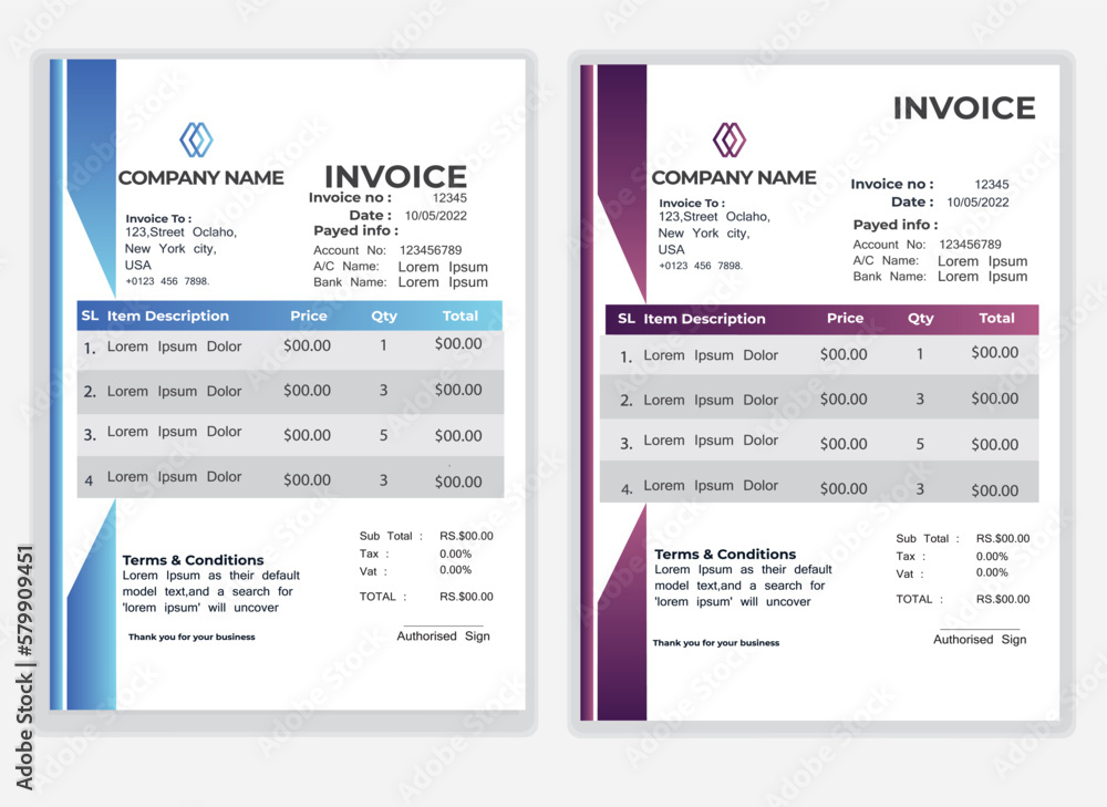 Business Minimal Corporate Invoice design template vector illustration ...