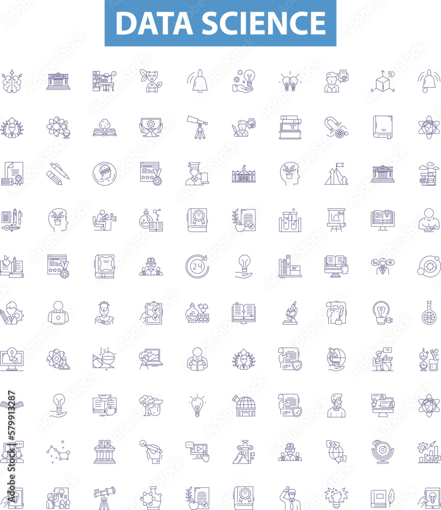 Data Science Line Icons Signs Set Data Science Analysis Modeling Big Machine Learning