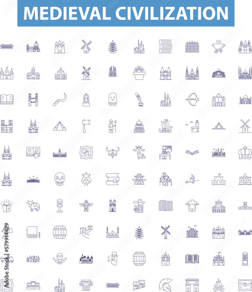 Medieval civilization line icons, signs set. Medieval, Civilization ...