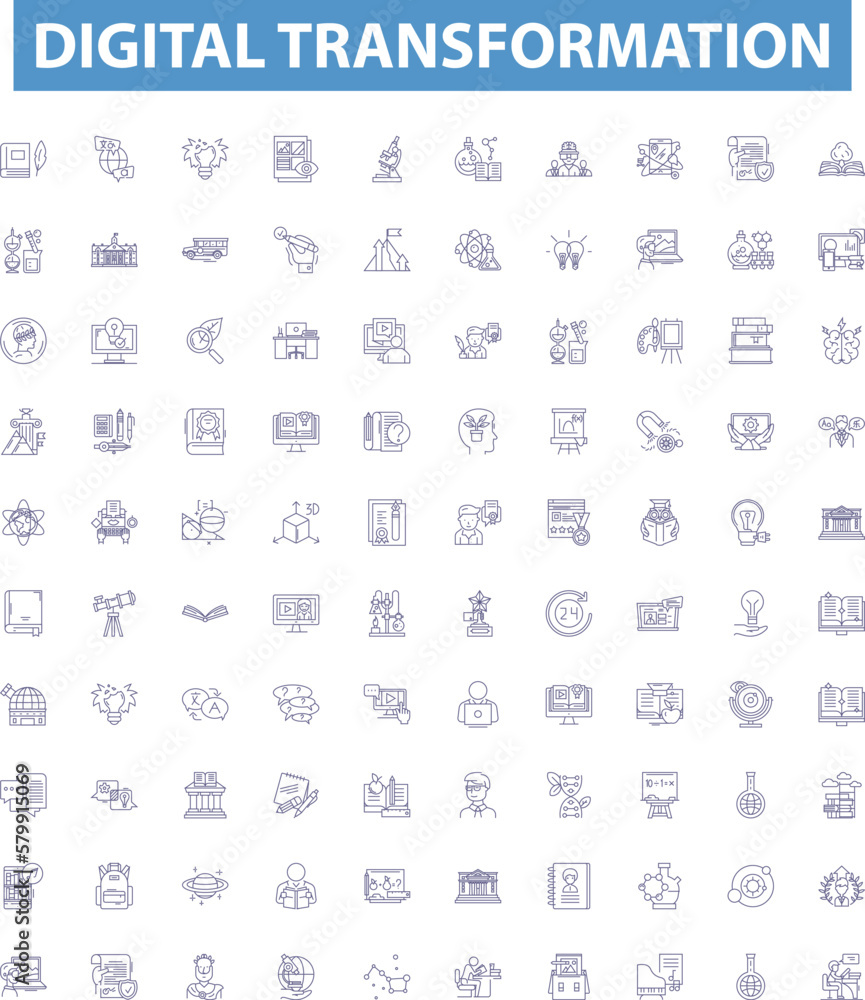 Digital transformation line icons, signs set. Digital, Transformation ...