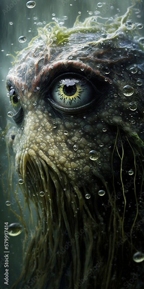 jellyfish swamp thing, cinematic realism, extreme closeup portrait of a ...