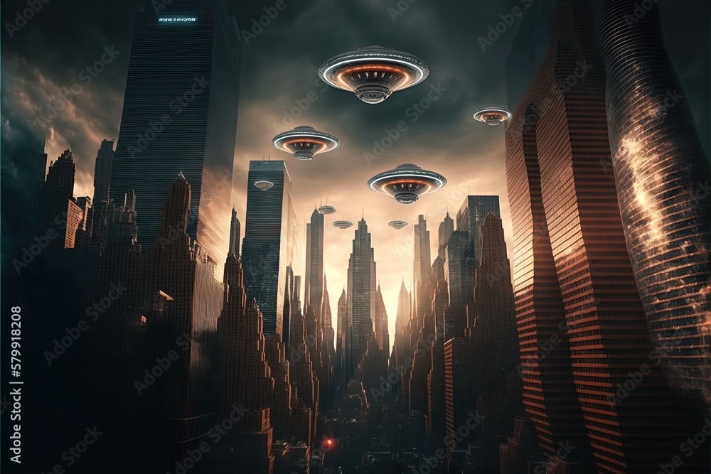 Alien UFO army attacks a city, alien invasion in 8K created with ...