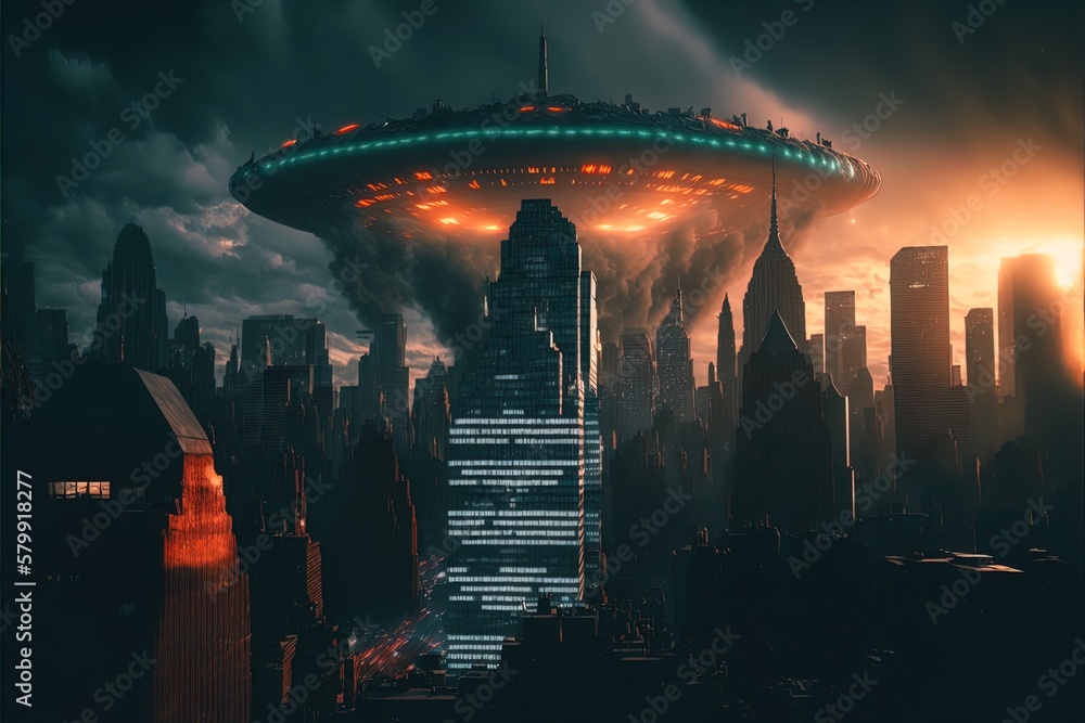 Alien UFO army attacks a city, alien invasion in 8K created with ...