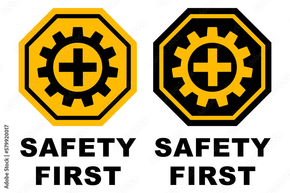 safety first hexagonal logo design printable signage for safely workers ...