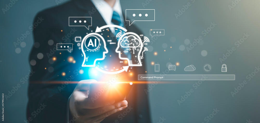 Chatbot Chat AI concept, Artificial Intelligence. Businessman using ...