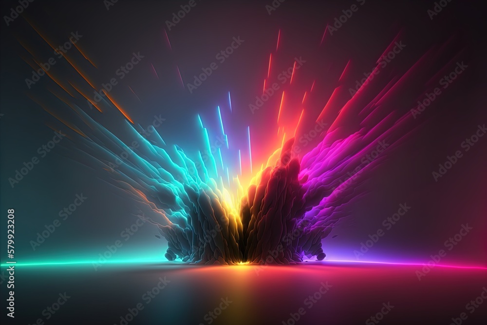 Abstract neon colored shapes in nothingness. Empty space, phantasmal ...