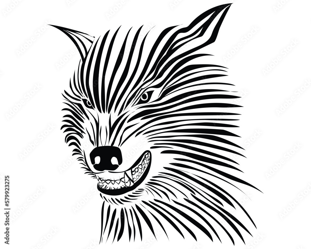 black and white vector design of a wolf made or drawn consisting of ...