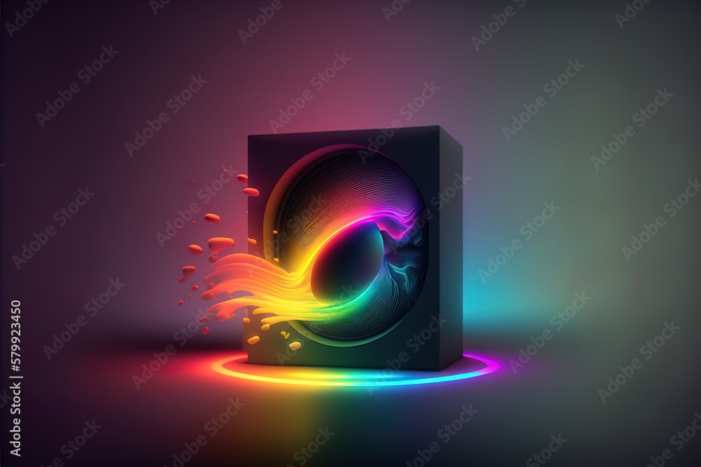 Abstract neon colored shapes in nothingness. Empty space, phantasmal ...