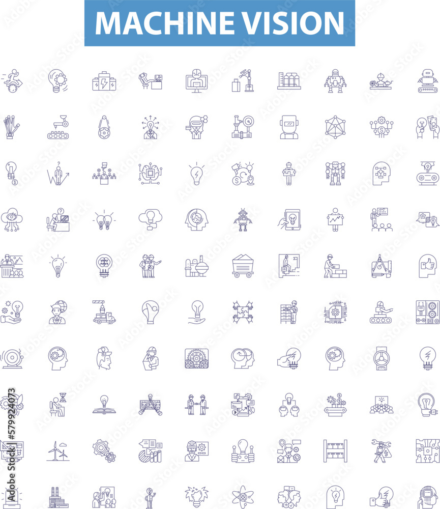 Machine vision line icons, signs set. Robotics, Automation, Computer ...