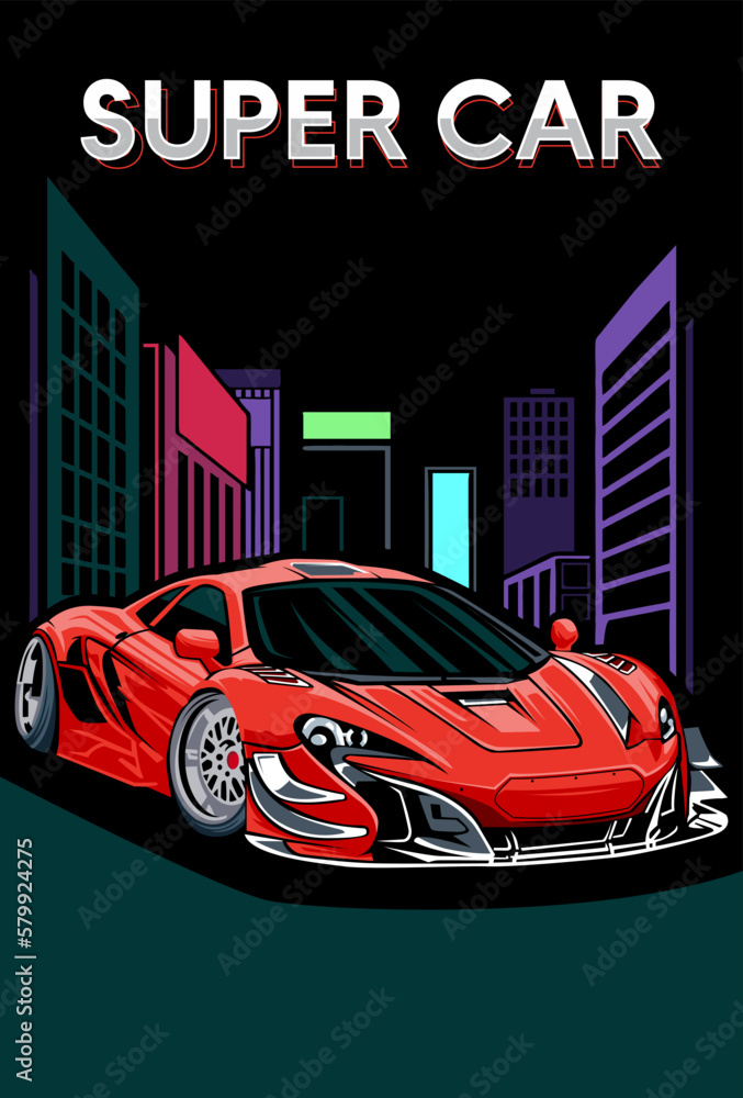 vector red supercar car with a building background, a luxury sports car ...