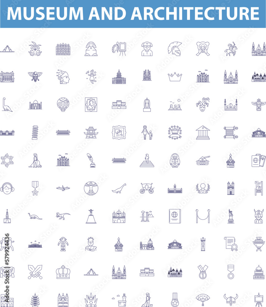 Museum and architecture line icons, signs set. Museum, Architecture ...