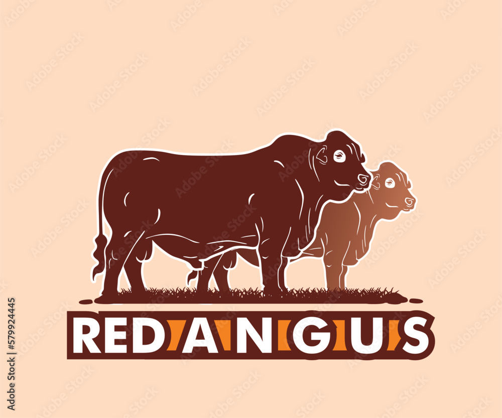 RED ANGUS CATTLE LOGO, silhouette of great bull standing vector ...
