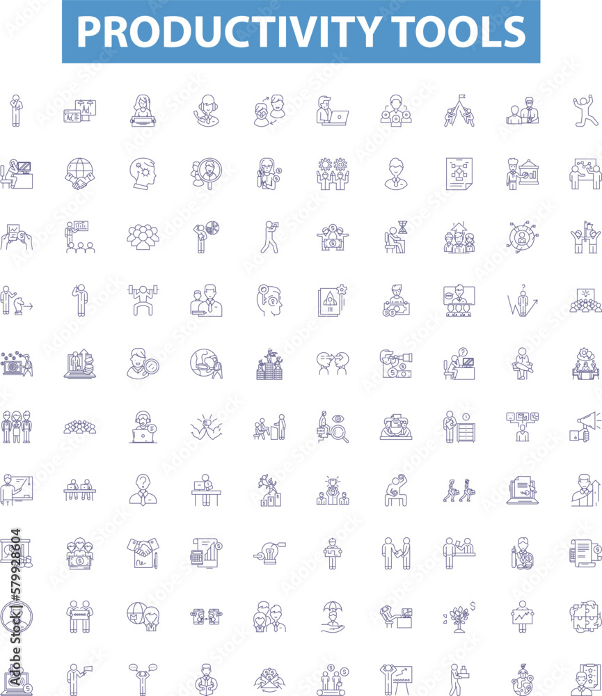 Vetor de Productivity tools line icons, signs set. Organizer, Planner ...