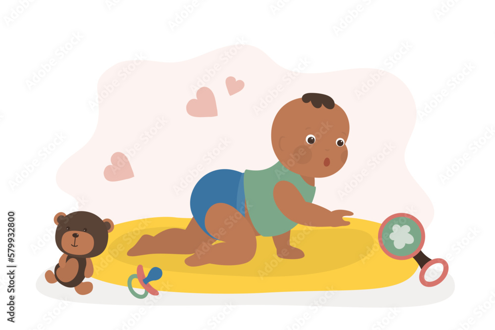 Infant learning to crawl, baby development. First year, baby learn to ...