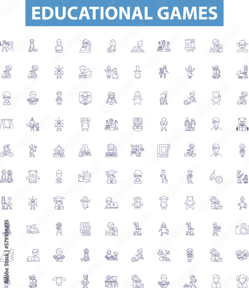 Vetor de Educational games line icons, signs set. Educational, Games ...