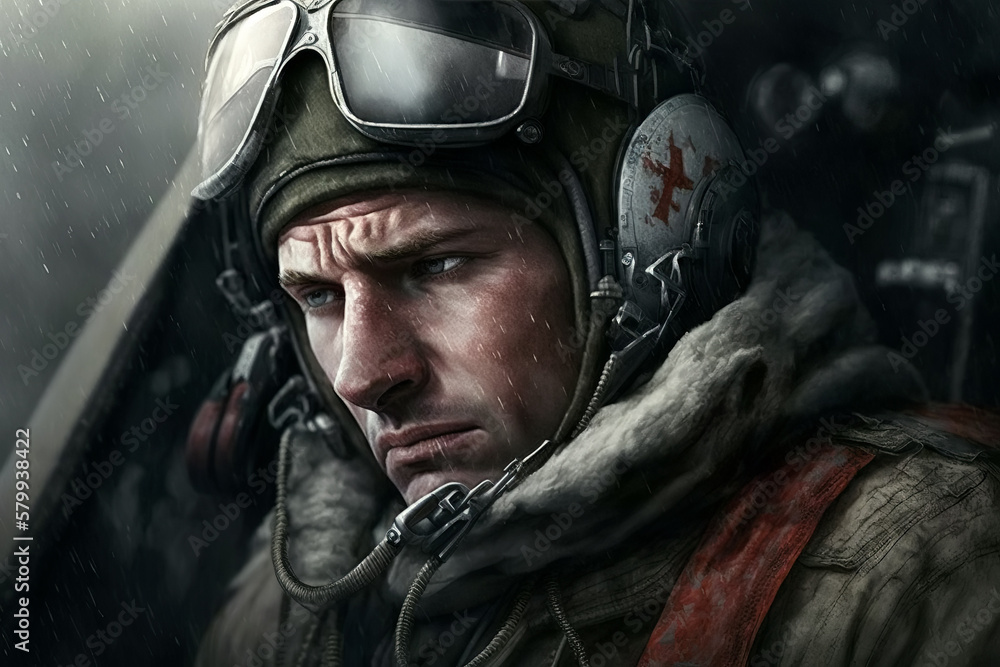 ภาพประกอบสต็อก male pilots in cockpit of military aircraft at war ...