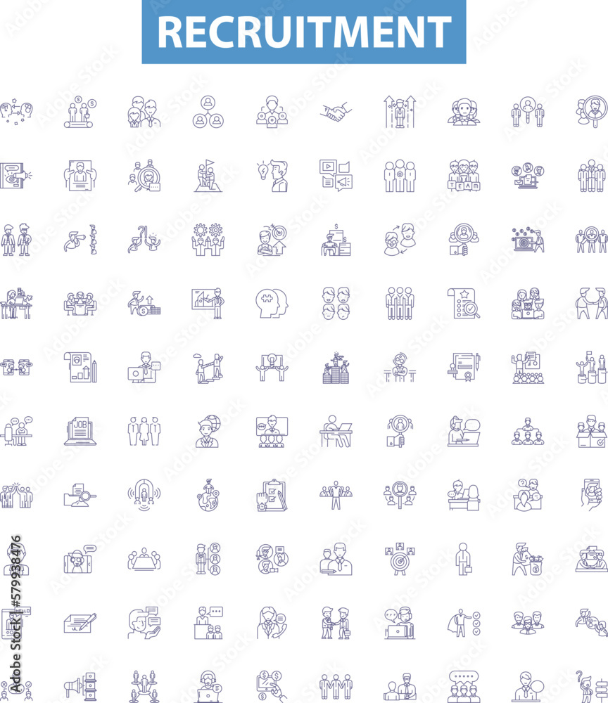 Recruitment line icons, signs set. Hiring, Appoint, Source, Staffing ...