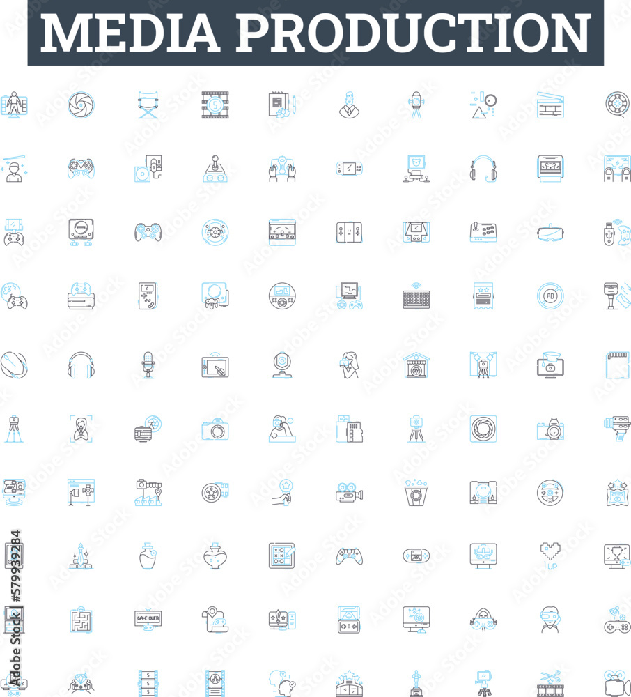 Media production vector line icons set. Filming, Animation, Editing ...