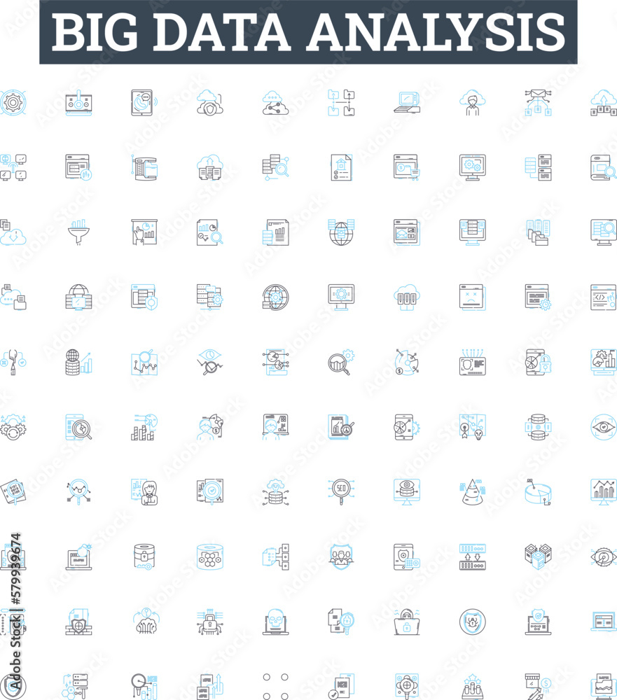 Big data analysis vector line icons set. Analytics, Mining, Storage ...