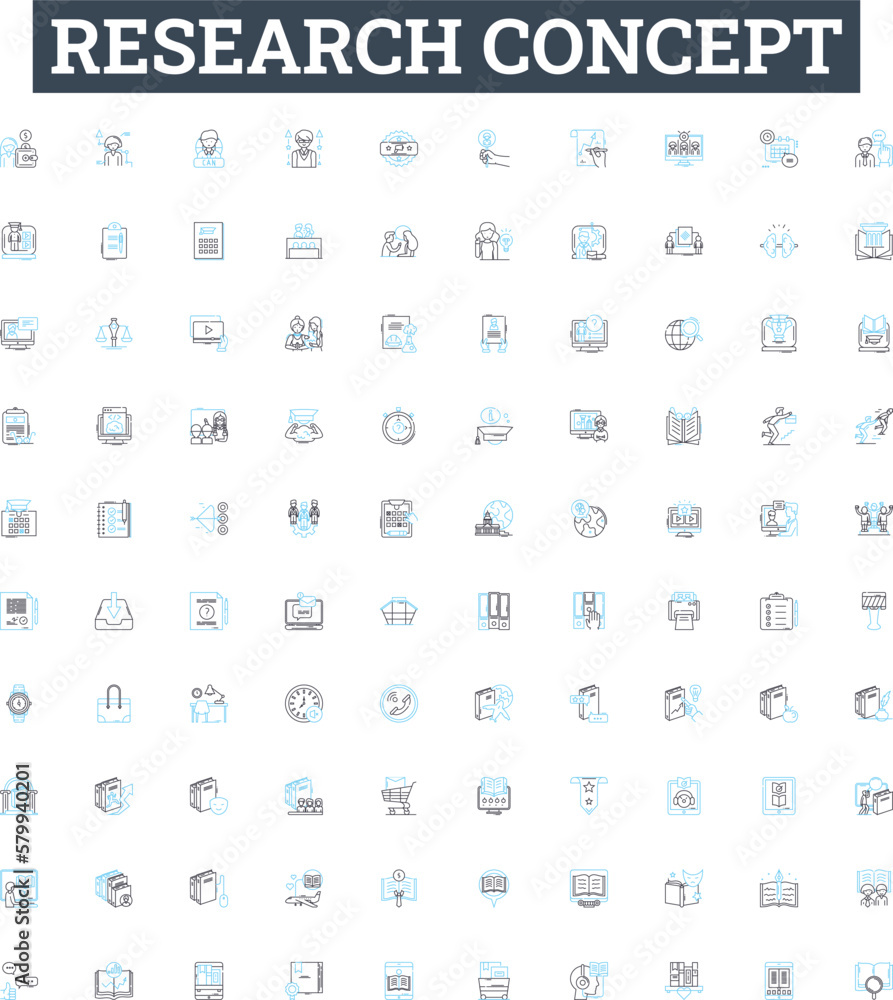 Research concept vector line icons set. Analysis, Survey, Experiment ...