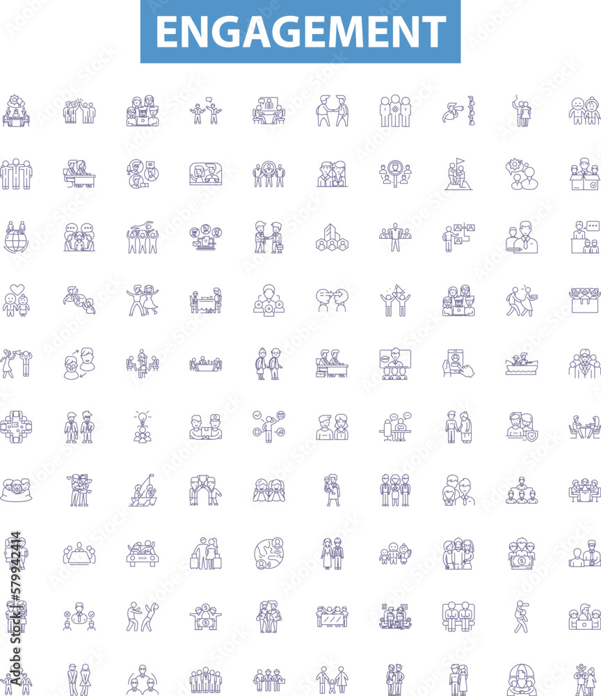 Engagement line icons, signs set. Involvement, Commitment, Attachment ...