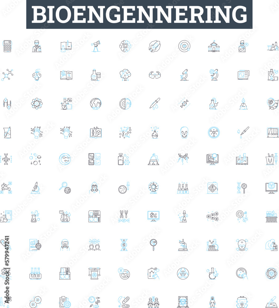 Bioengennering vector line icons set. bioengineering, genetics ...