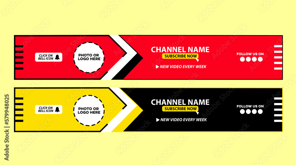 Youtube Channel Horizontal Yellow, black, red color Cover. Banner with ...