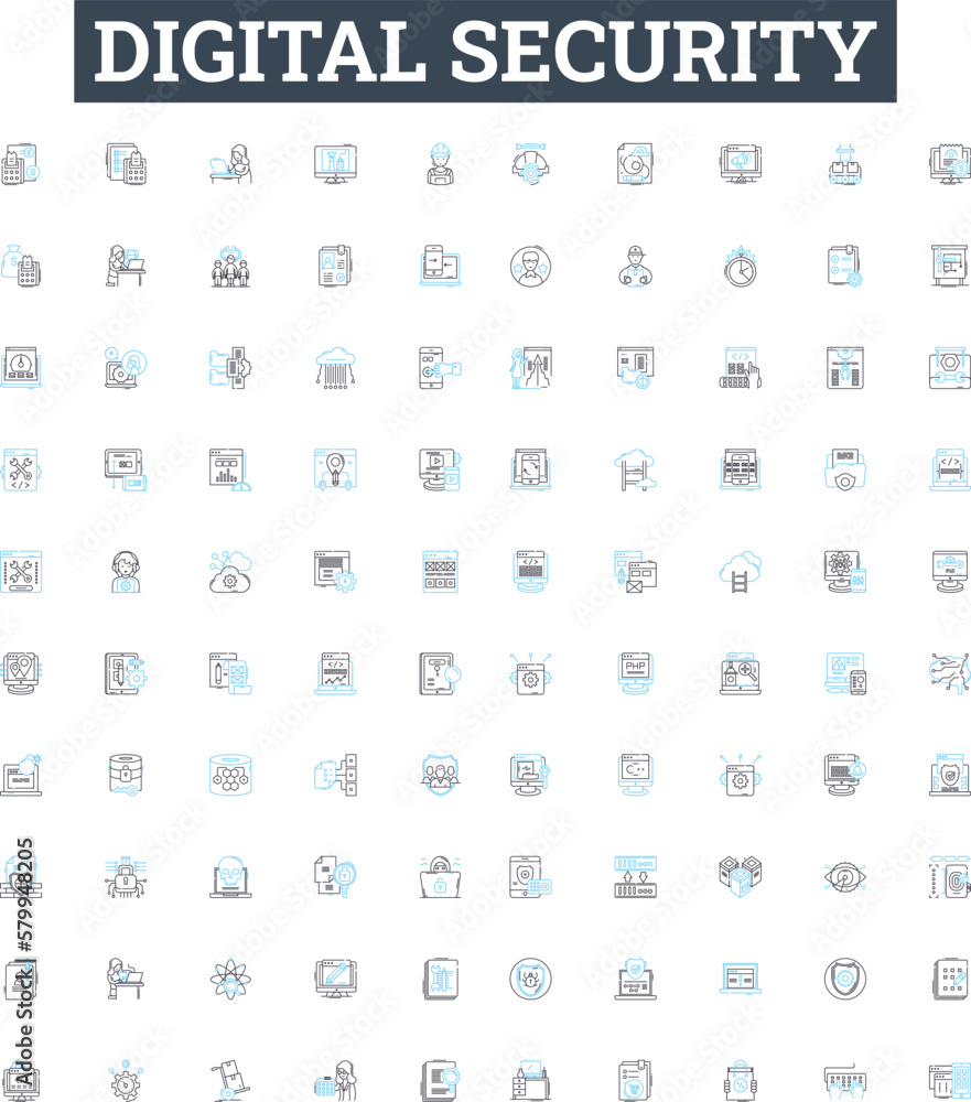 Digital security vector line icons set. Digital, security, cryptography ...