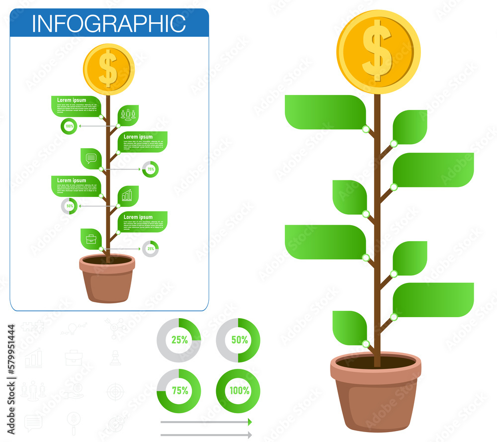 Vector Tree Chart Template Modern Style Infographic Stock Vector ...