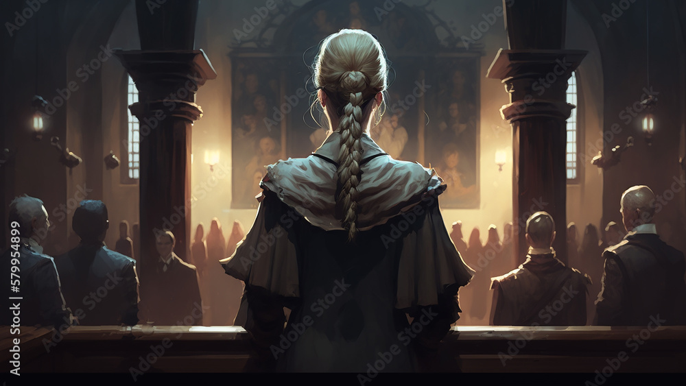 The witch hunt in the courtroom, Digital Art Style, Generative AI Stock ...