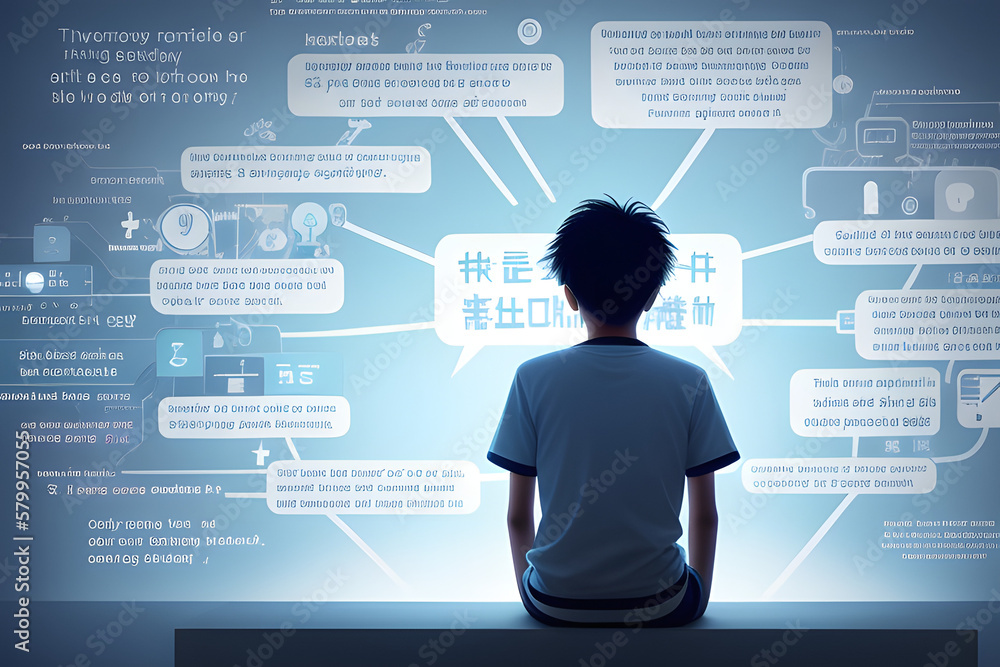 Cyberbullying - social media harassment concept. Young asian preteen ...