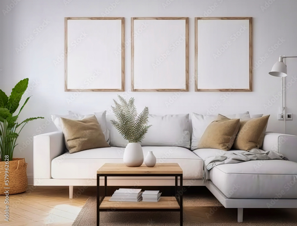 Mockup frame in modern home interior background. Mockup wall ...