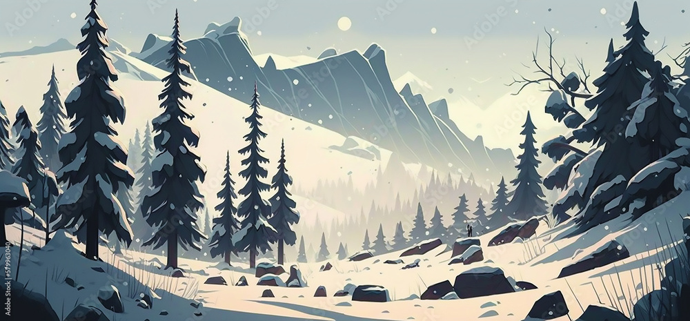 Snowy forest, 2d game art, concept art, gaming background generated ai ...