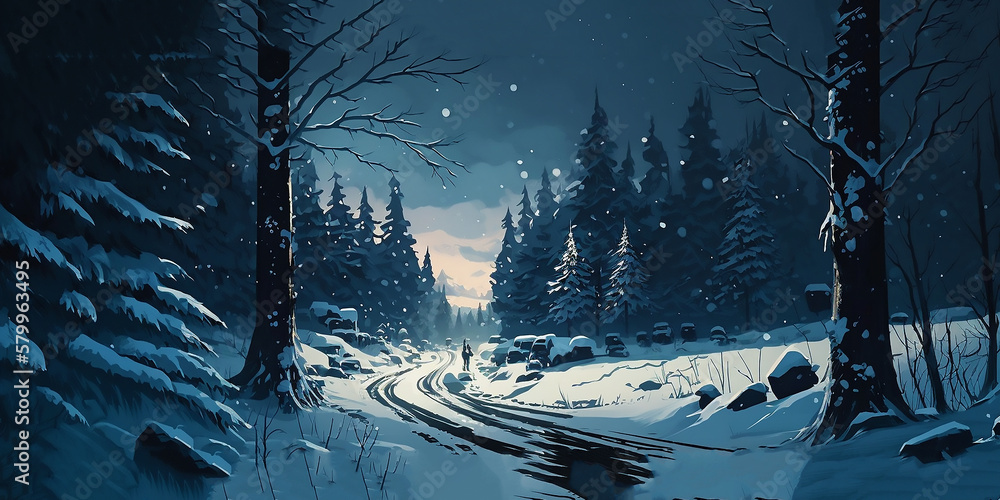 Snowy forest, 2d game art, concept art, gaming background generated ai ...