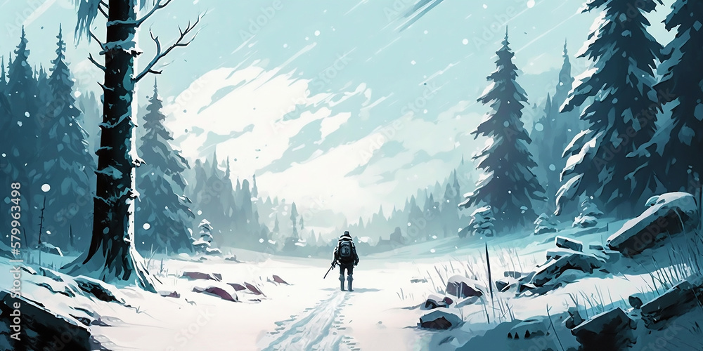 Snowy forest, 2d game art, concept art, gaming background generated ai ...