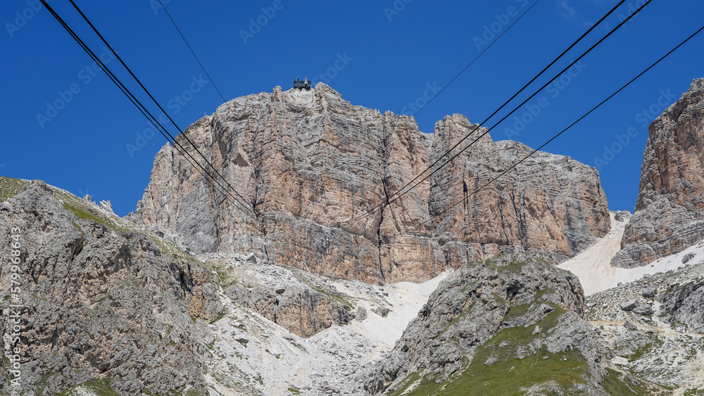 Pordoi Pass, Italy. View of the Sass Pordoi from the station of the ...