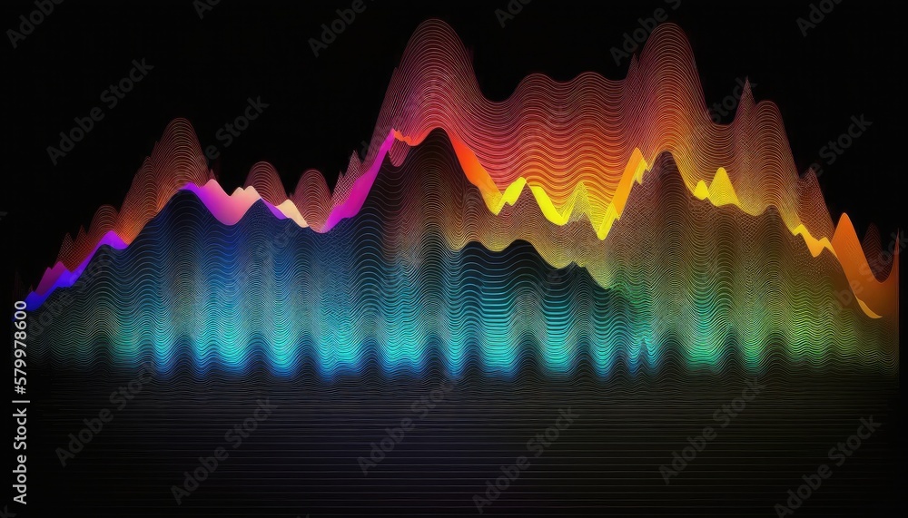 Audio wave multicolored neon glowing audible acoustic waves of music ...