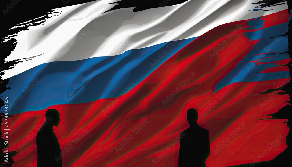 Silhouettes of two politician men on Russia flag background country ...