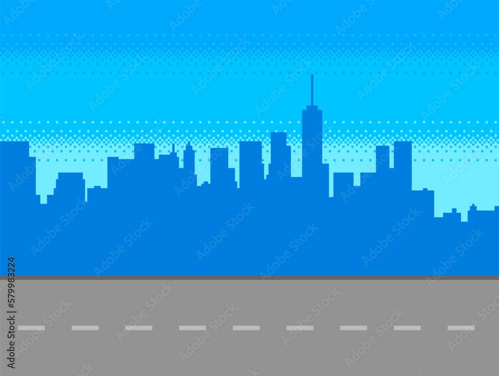 Pixel art game background with road and city silhouette. Stock Vector ...