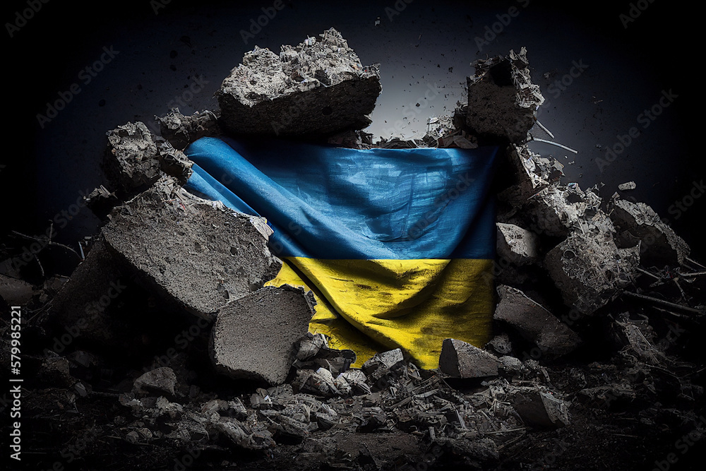 Ukrainian Flag Amid War Rubble, Symbol of Resilience and Patriotism in ...