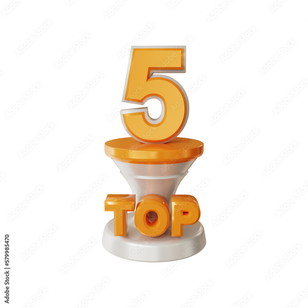 Top 5 Number with Podium 3d Rendering Stock Illustration | Adobe Stock