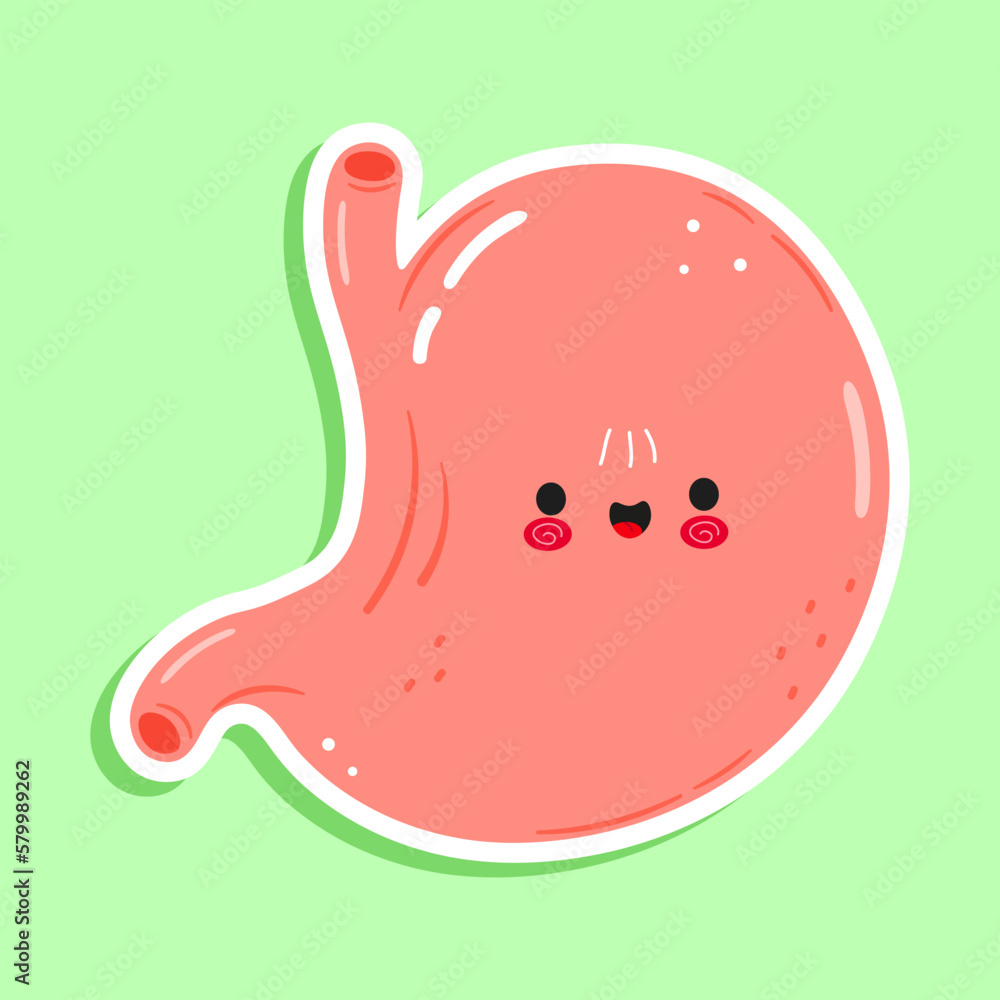 Cute sticker stomach character. Vector hand drawn cartoon kawaii ...