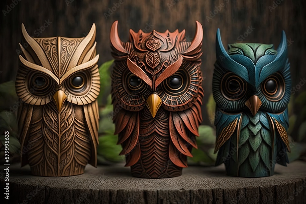 mythical animal representations and talismans The owls are dressed in ...