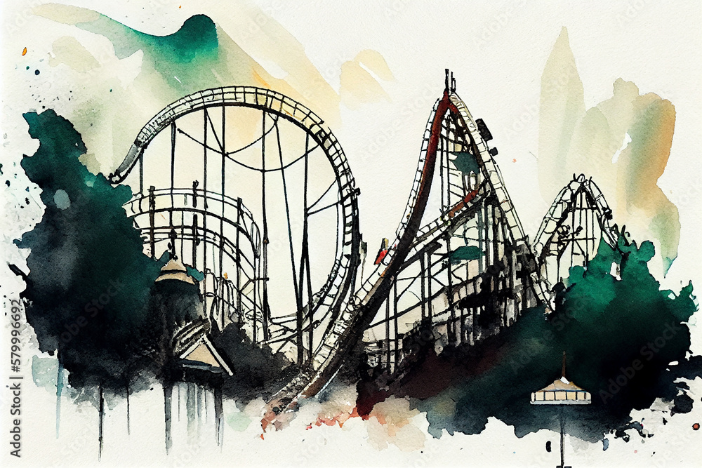 Fair with roller coasters. Amusement park drawing with bit of ...