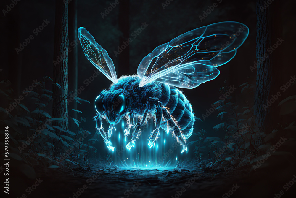 bee, insect, light, blue, brain, fractal, design, human, skull, concept ...