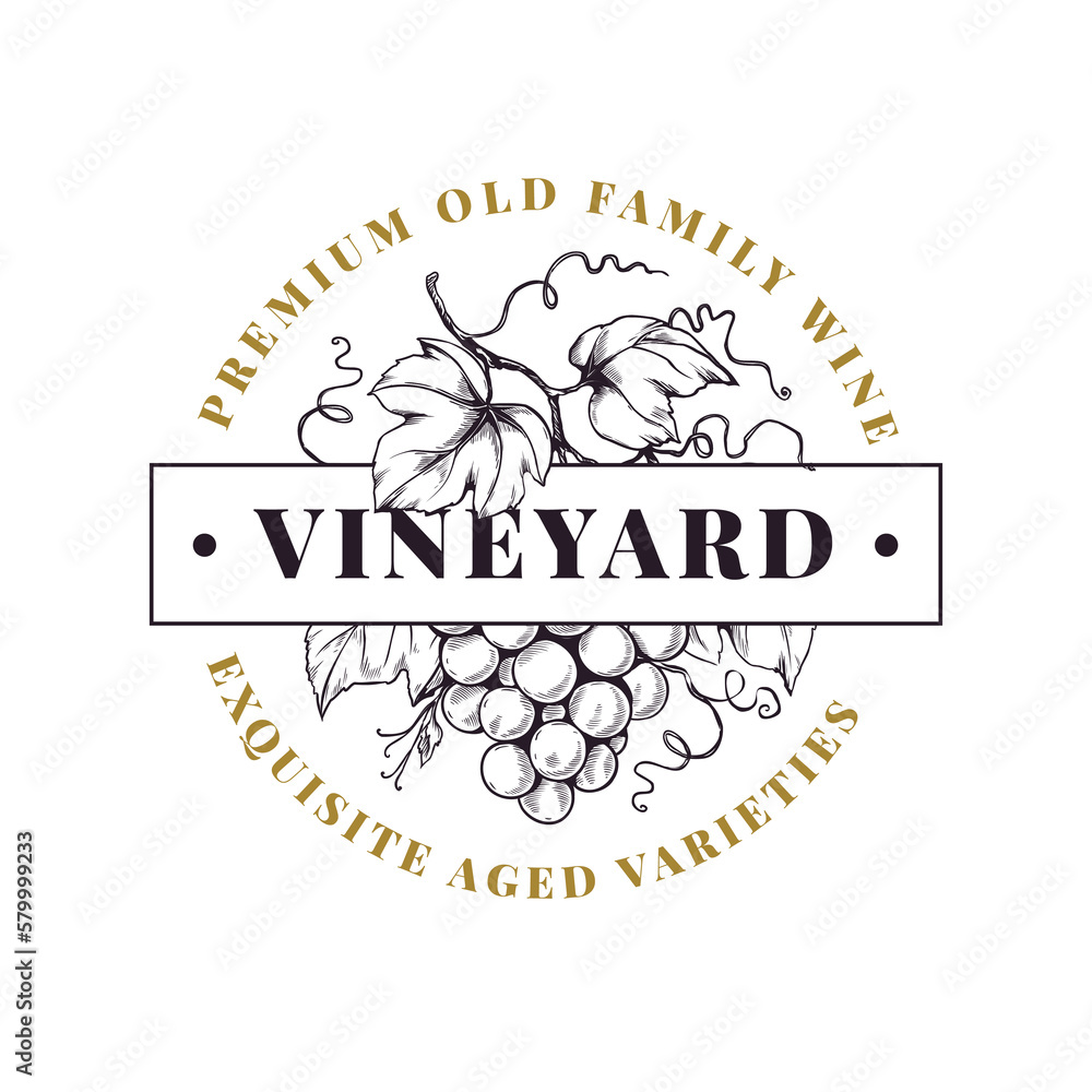 Vetor de Winery label, grape wine logo. Organic antique ornament ...