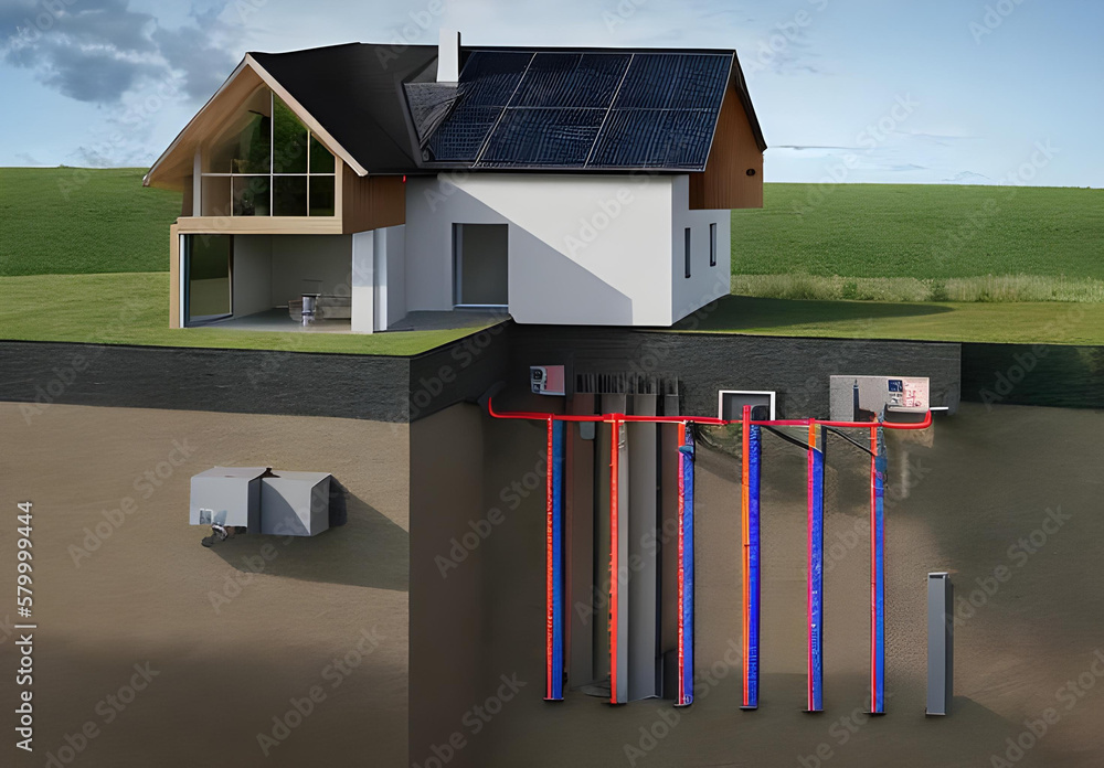 Vertical ground source heat pump system for heating home with ...