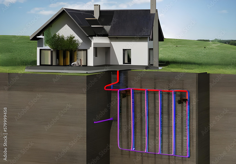 Vertical ground source heat pump system for heating home with ...