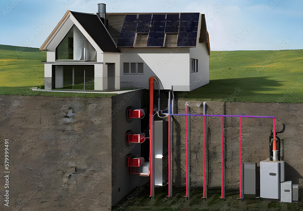 Vertical ground source heat pump system for heating home with ...